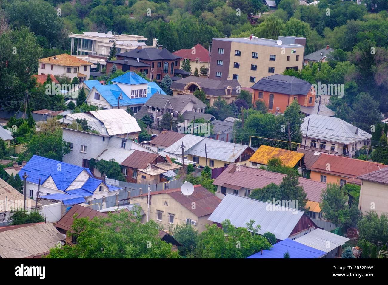 Kazakhstan, Almaty. View of Almaty Residential Area from Gondola en ...