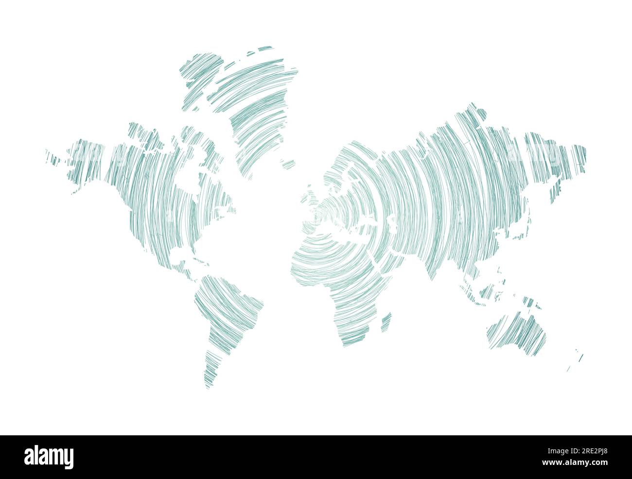 The World map filled with concentric circles. Sketch style circles in ...