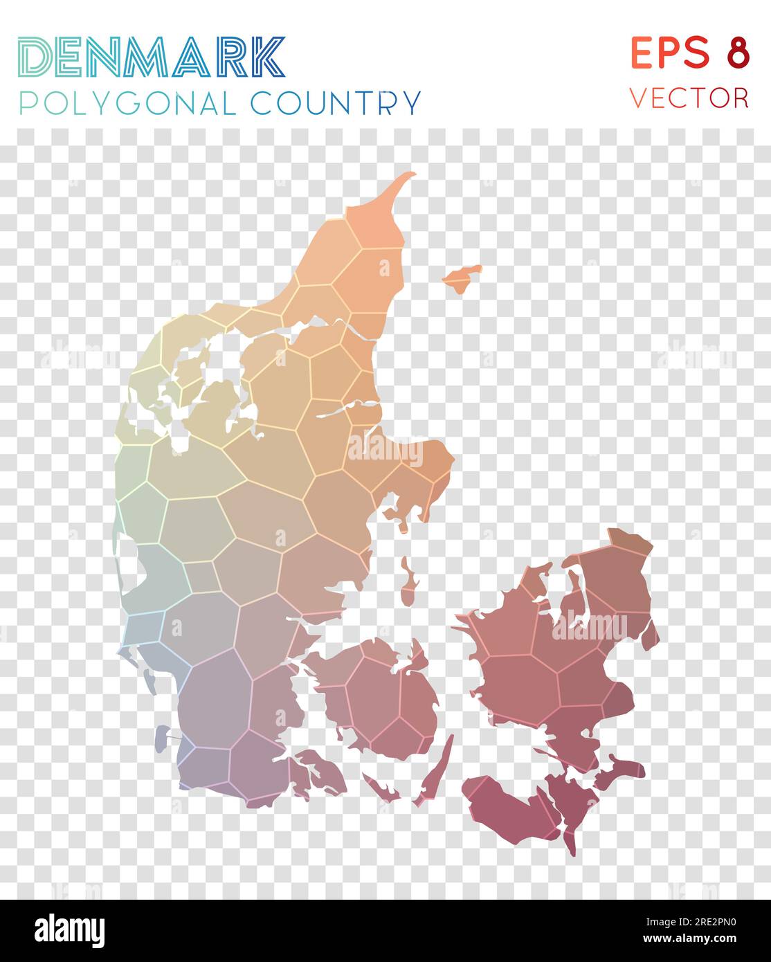 Denmark polygonal map, mosaic style country. Exquisite low poly style ...