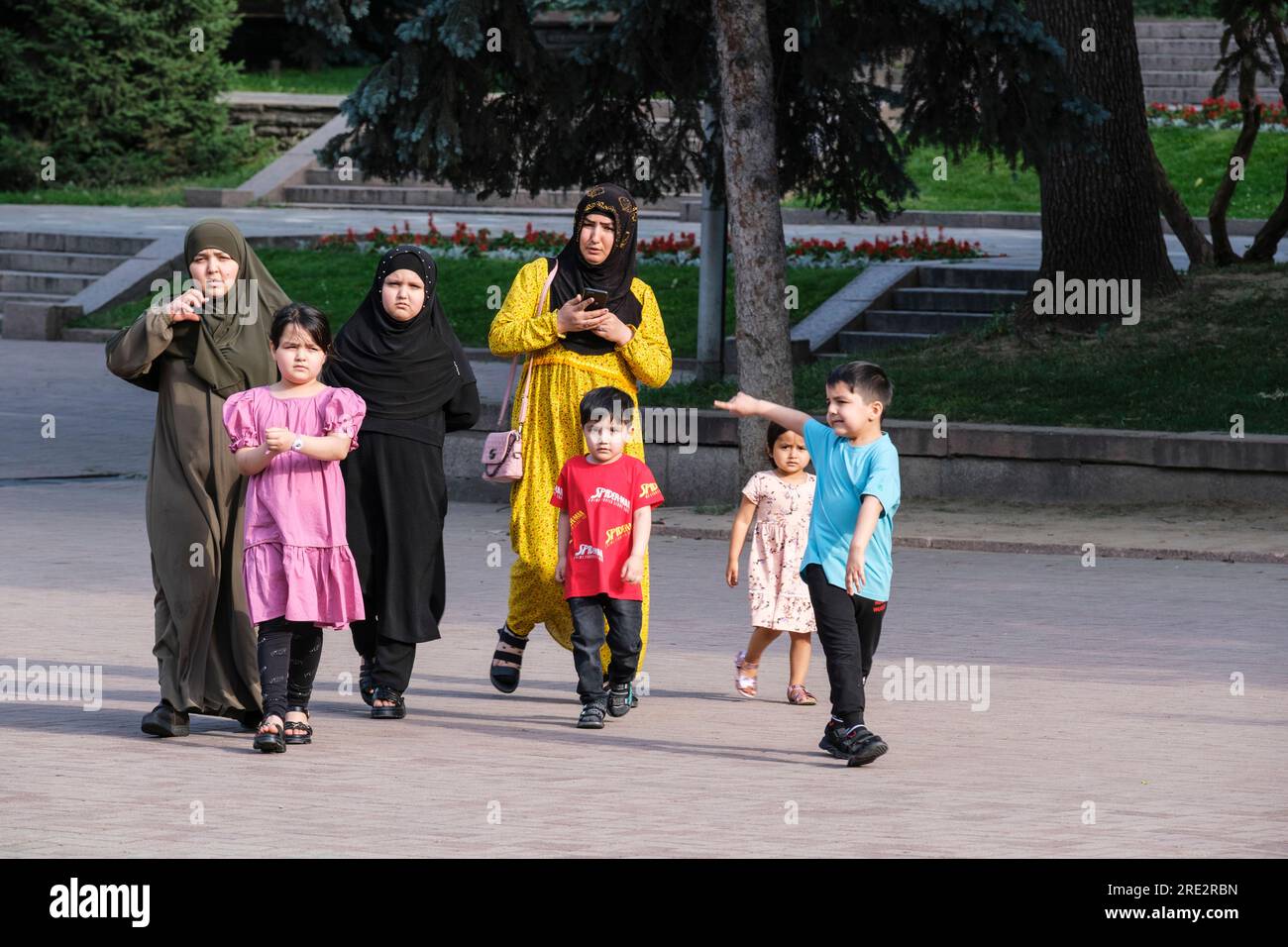 Kazakhstan, Almaty. Kazakh Women and Children in the Panfilov Guardsmen ...