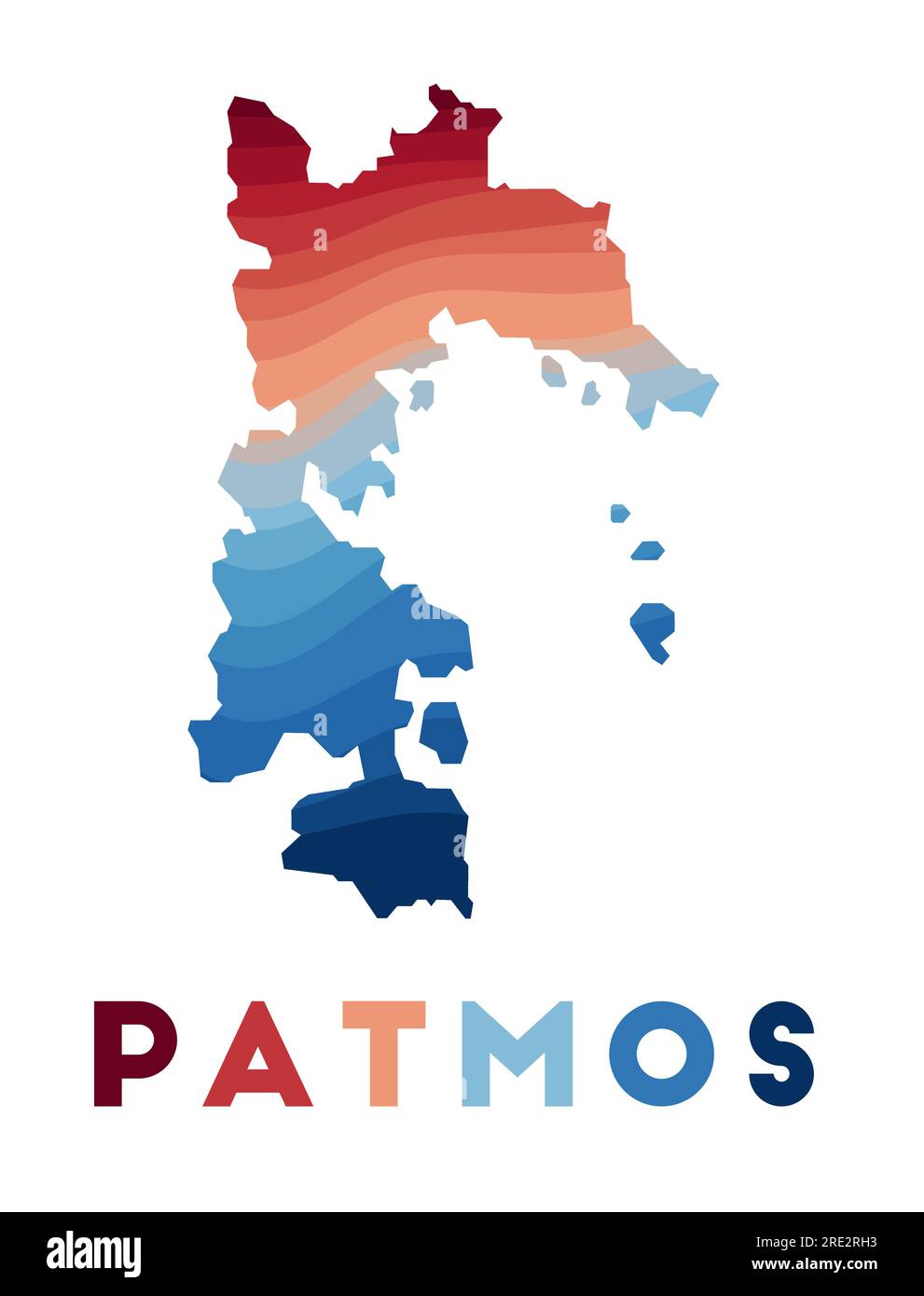 Patmos map. Map of the island with beautiful geometric waves in red ...