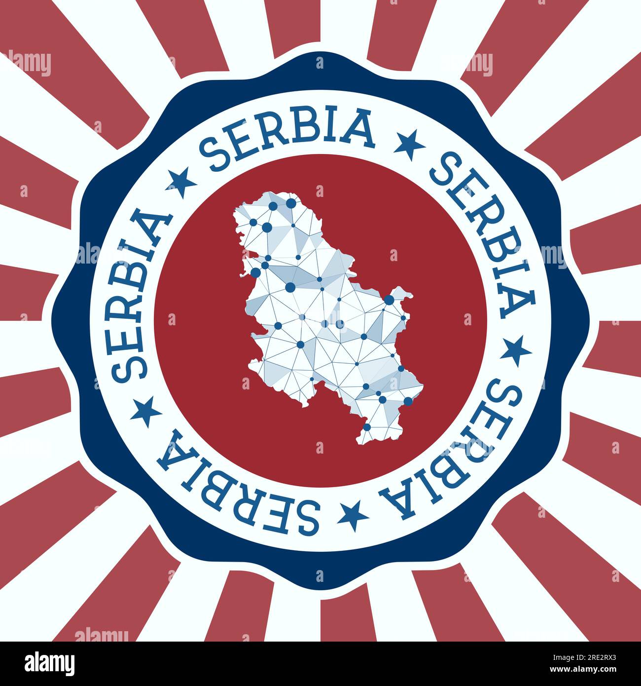 Serbia Badge. Round logo of country with triangular mesh map and radial ...