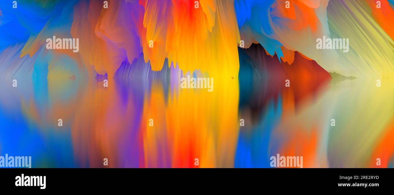 Magical world. Abstract Landscape, surreal lake and reflections. art ...