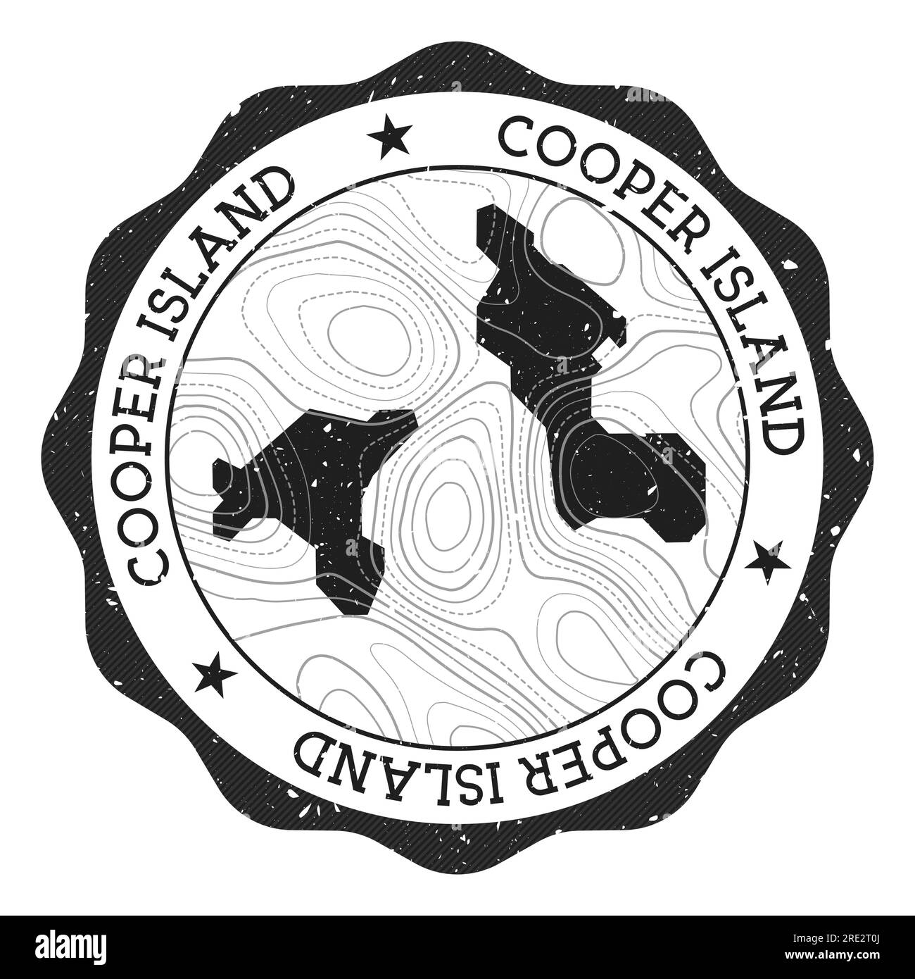 Cooper Island outdoor stamp. Round sticker with map with topographic ...