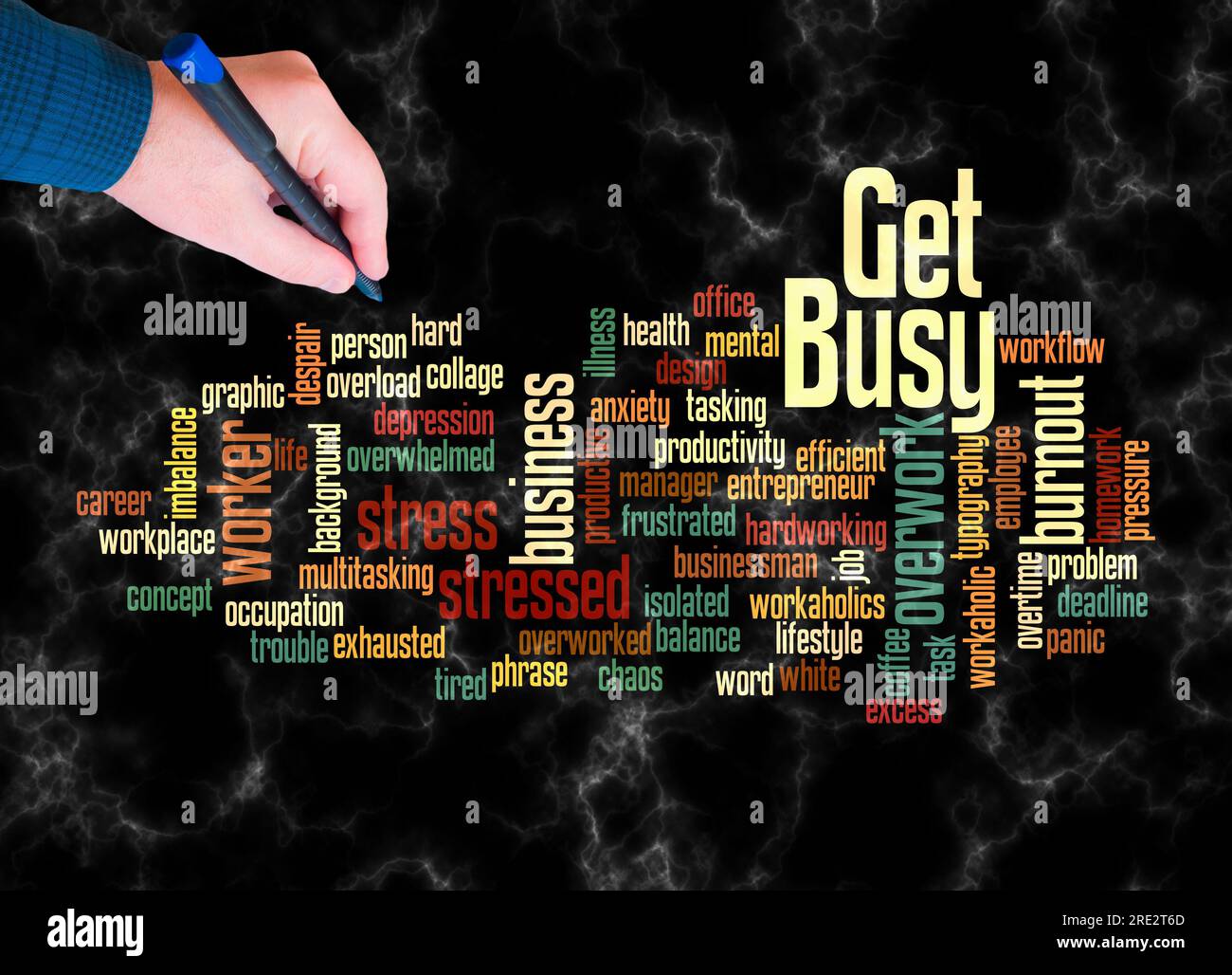 Word Cloud with GET BUSY concept create with text only Stock Photo - Alamy