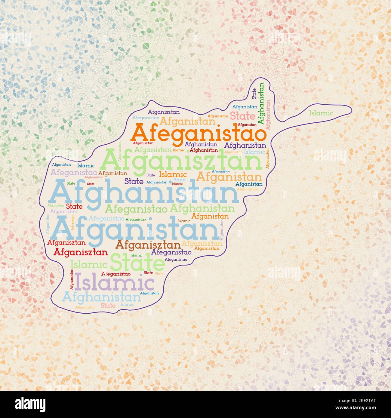 Afghanistan shape with country names word cloud in multiple languages ...