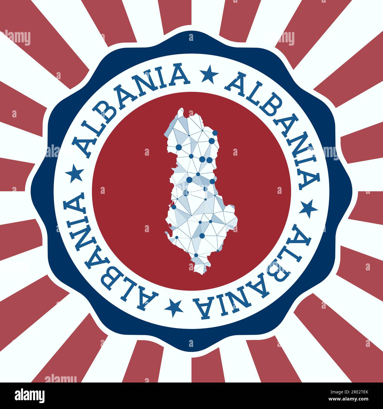 Albania Badge. Round logo of country with triangular mesh map and ...