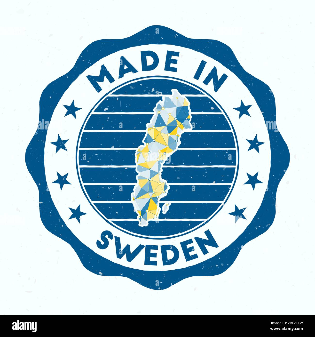 Made In Sweden. Country round stamp. Seal of Sweden with border shape ...
