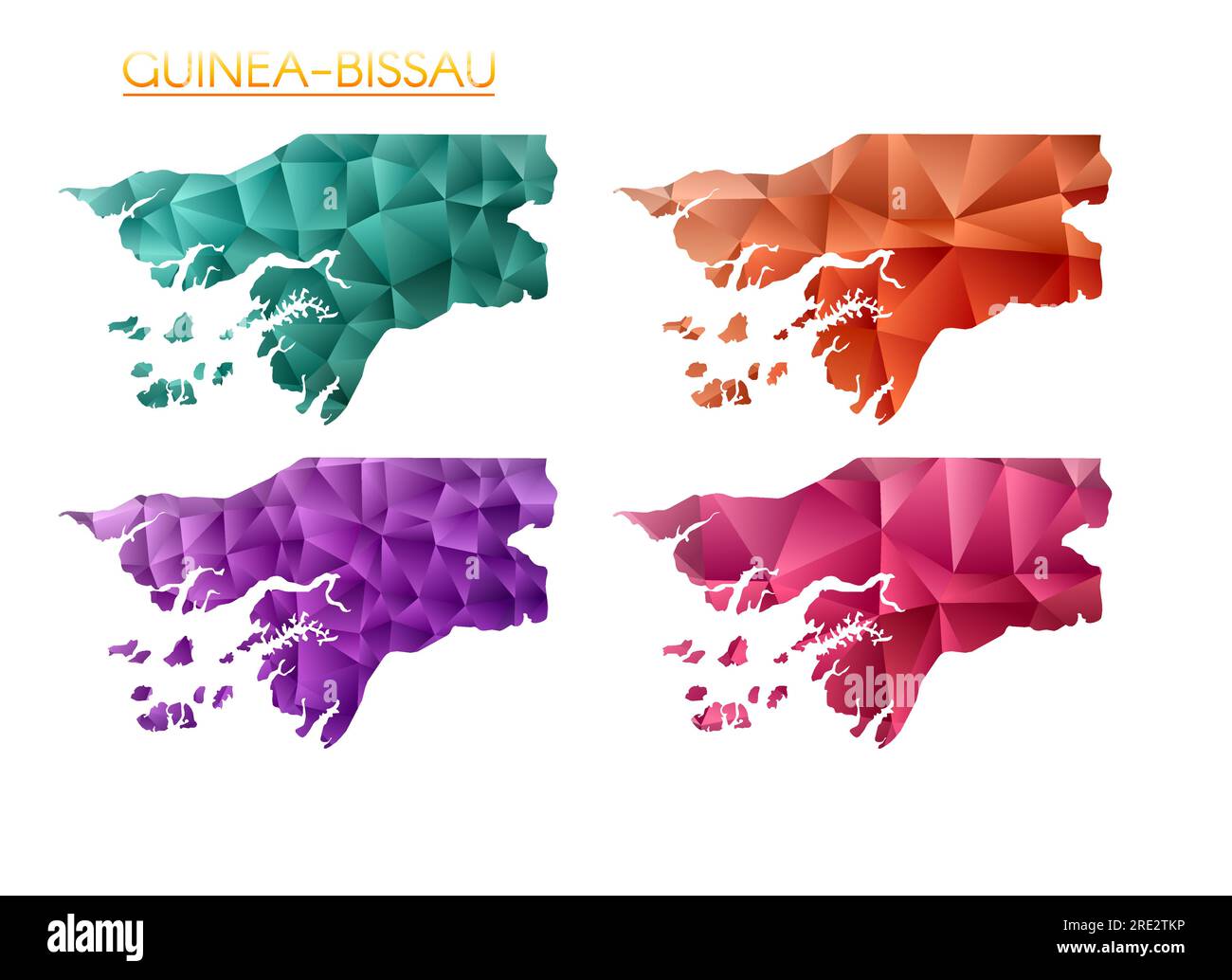 Set of vector polygonal maps of Guinea-Bissau. Bright gradient map of country in low poly style ...