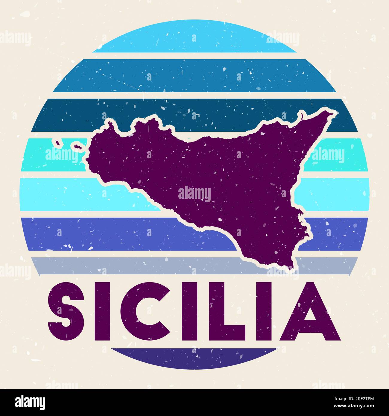 Sicilia logo. Sign with the map of the island and colored stripes ...