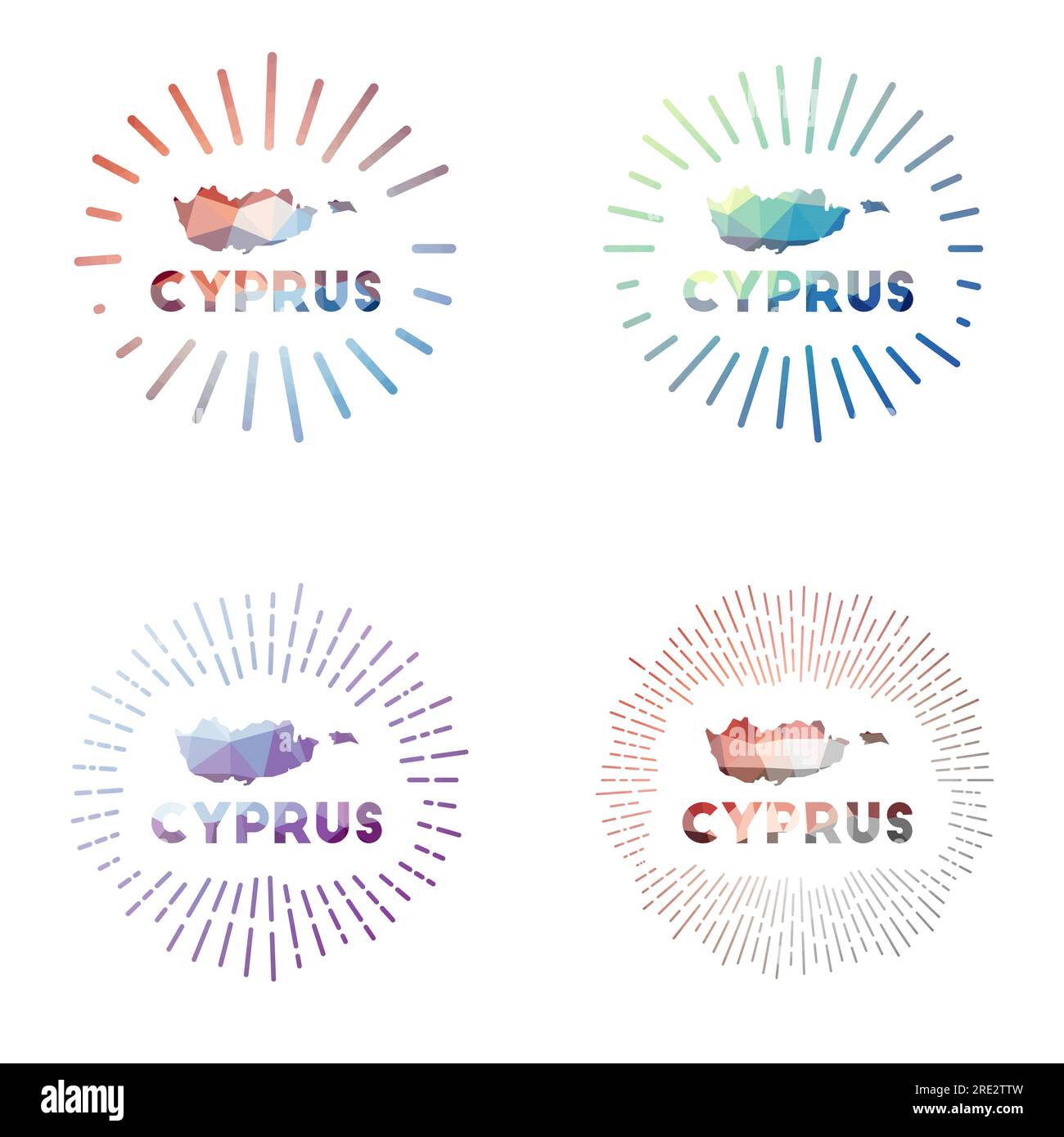 Cyprus low poly sunburst set. Logo of country in geometric polygonal ...