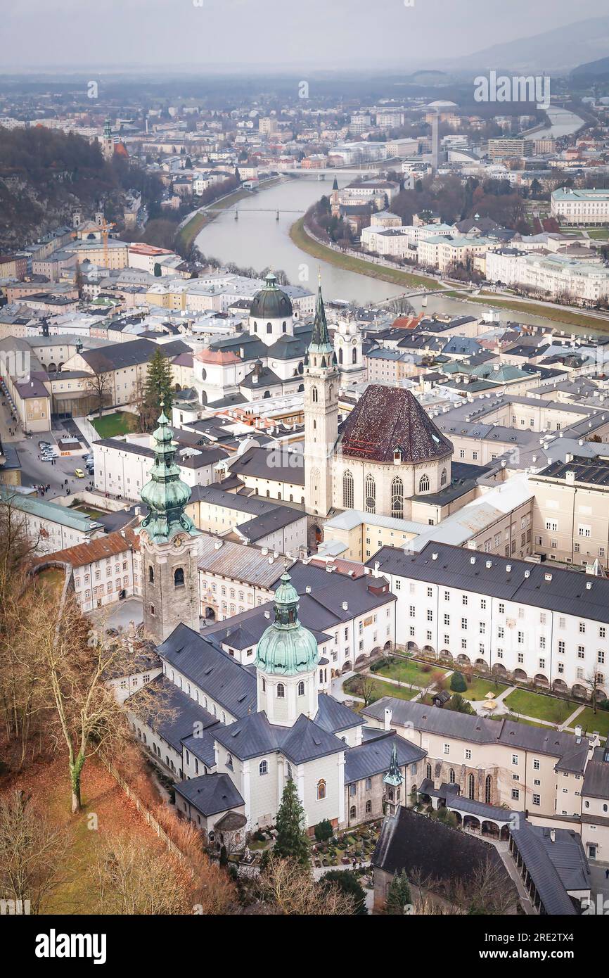 Salzburg historic city centre with ancient churches. Saint Peter's ...