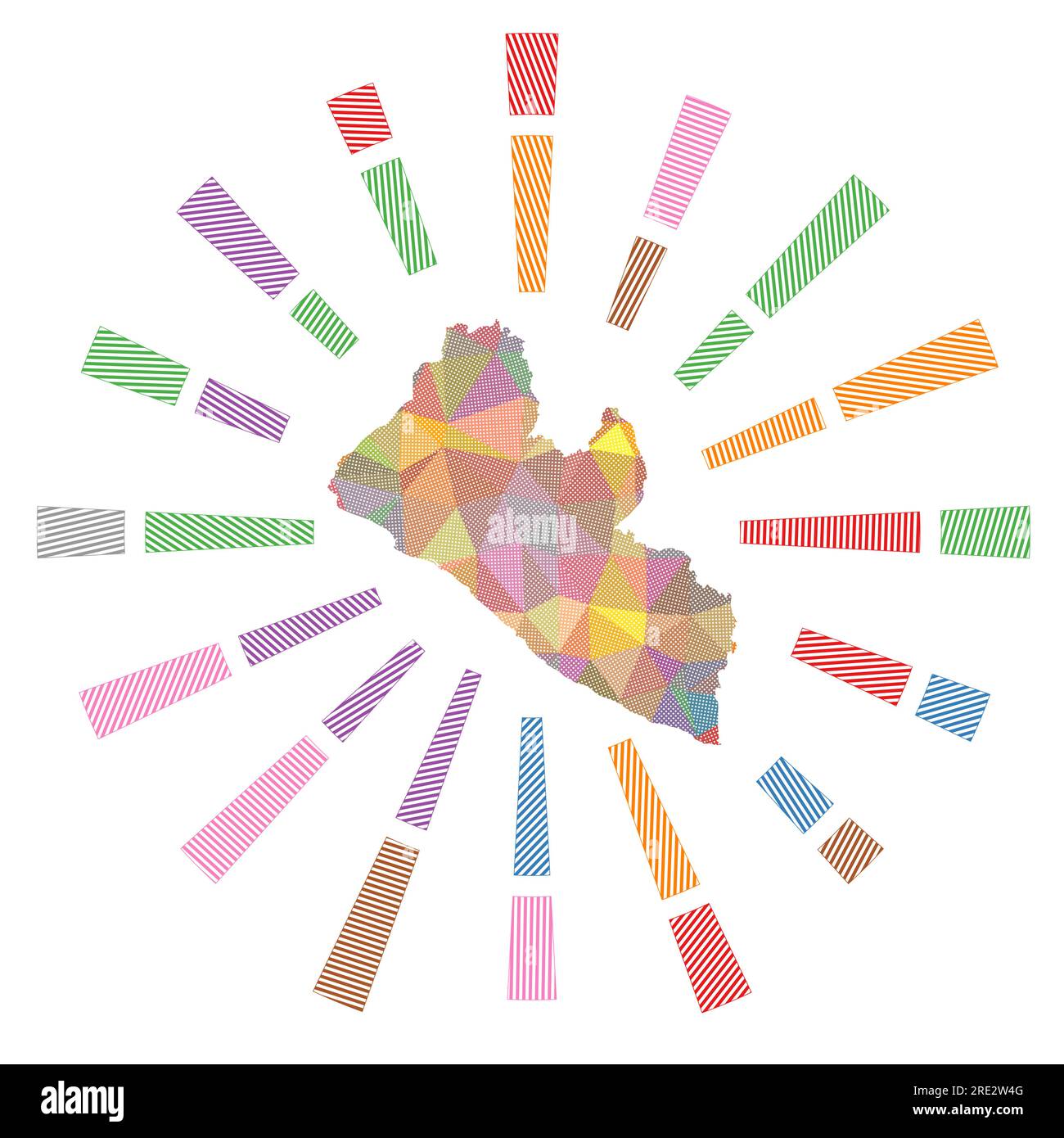Liberia sunburst. Low poly striped rays and map of the country ...
