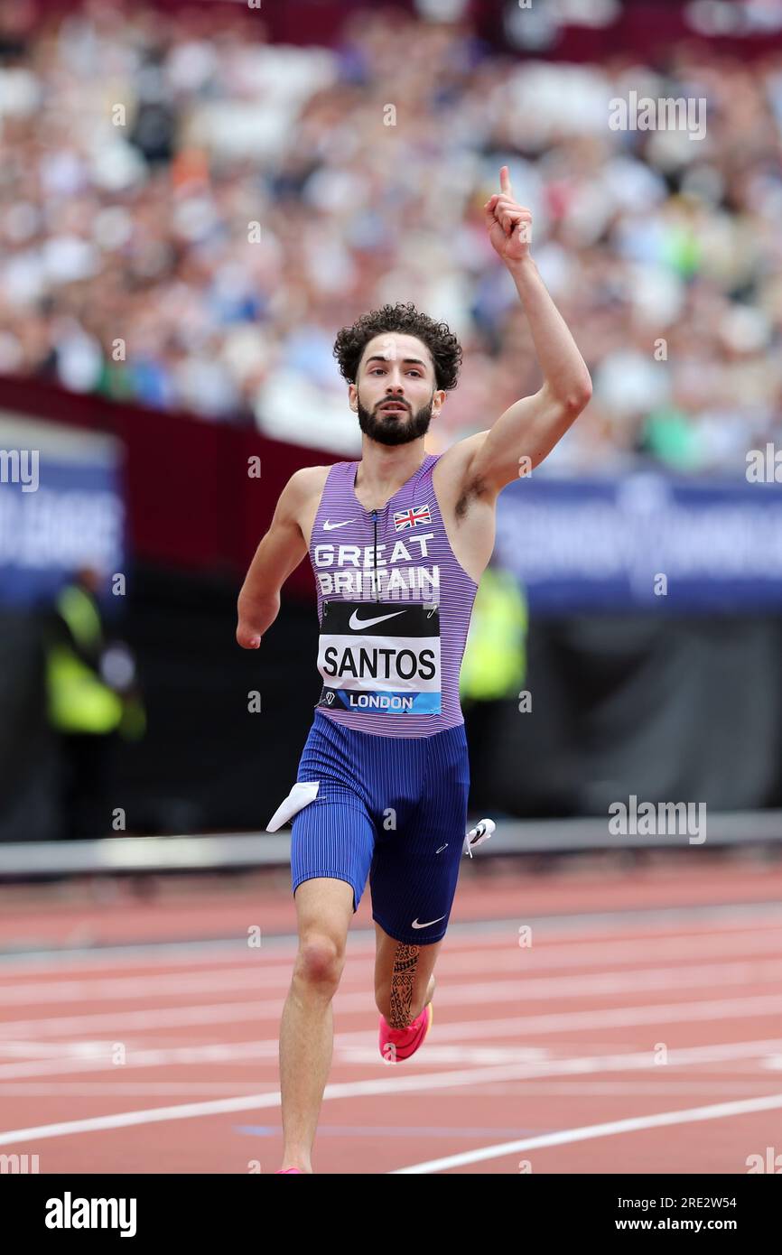 Kevin SANTOS (Great Britain) celebrating victory in the Men's 100m ...