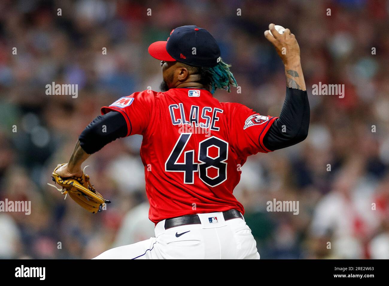 Cleveland Guardians relief pitcher Emmanuel Clase (48) throws to the ...