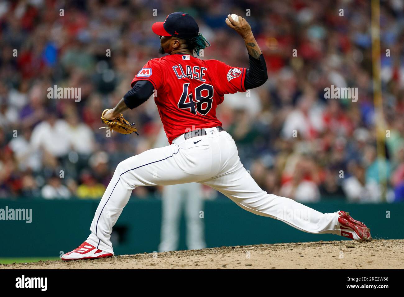 Cleveland Guardians relief pitcher Emmanuel Clase (48) throws to the plate during a MLB regular ...