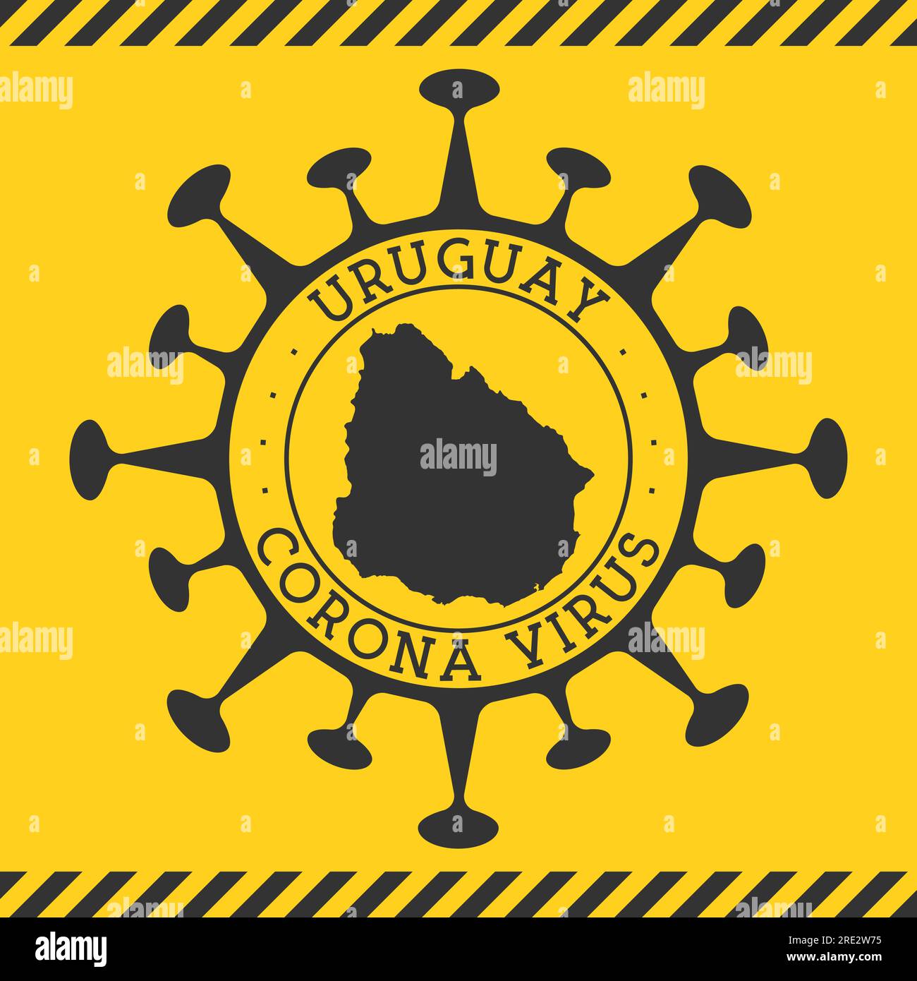 Corona virus in Uruguay sign. Round badge with shape of virus and ...