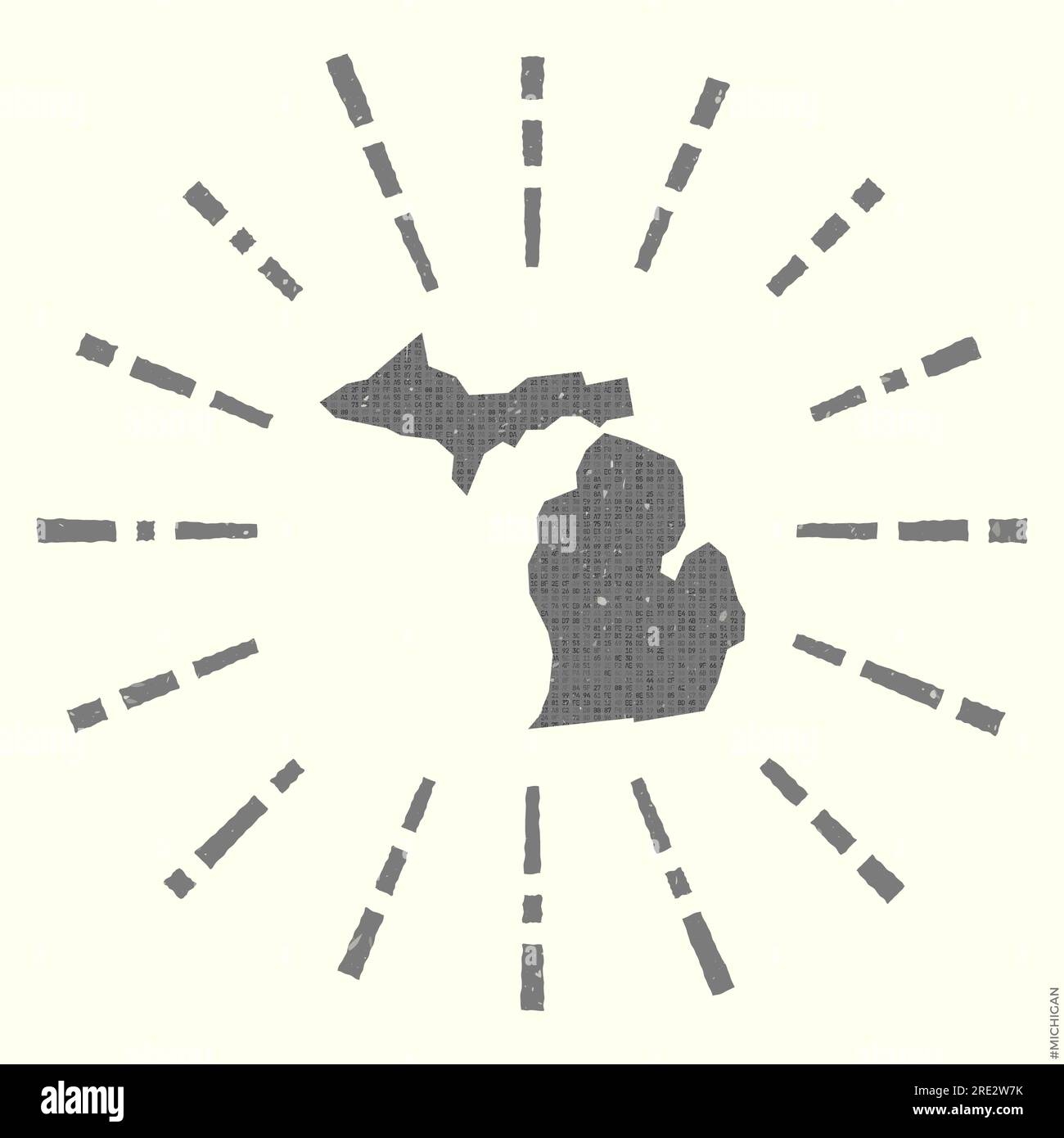 Michigan Logo. Grunge sunburst poster with map of the US state. Shape ...