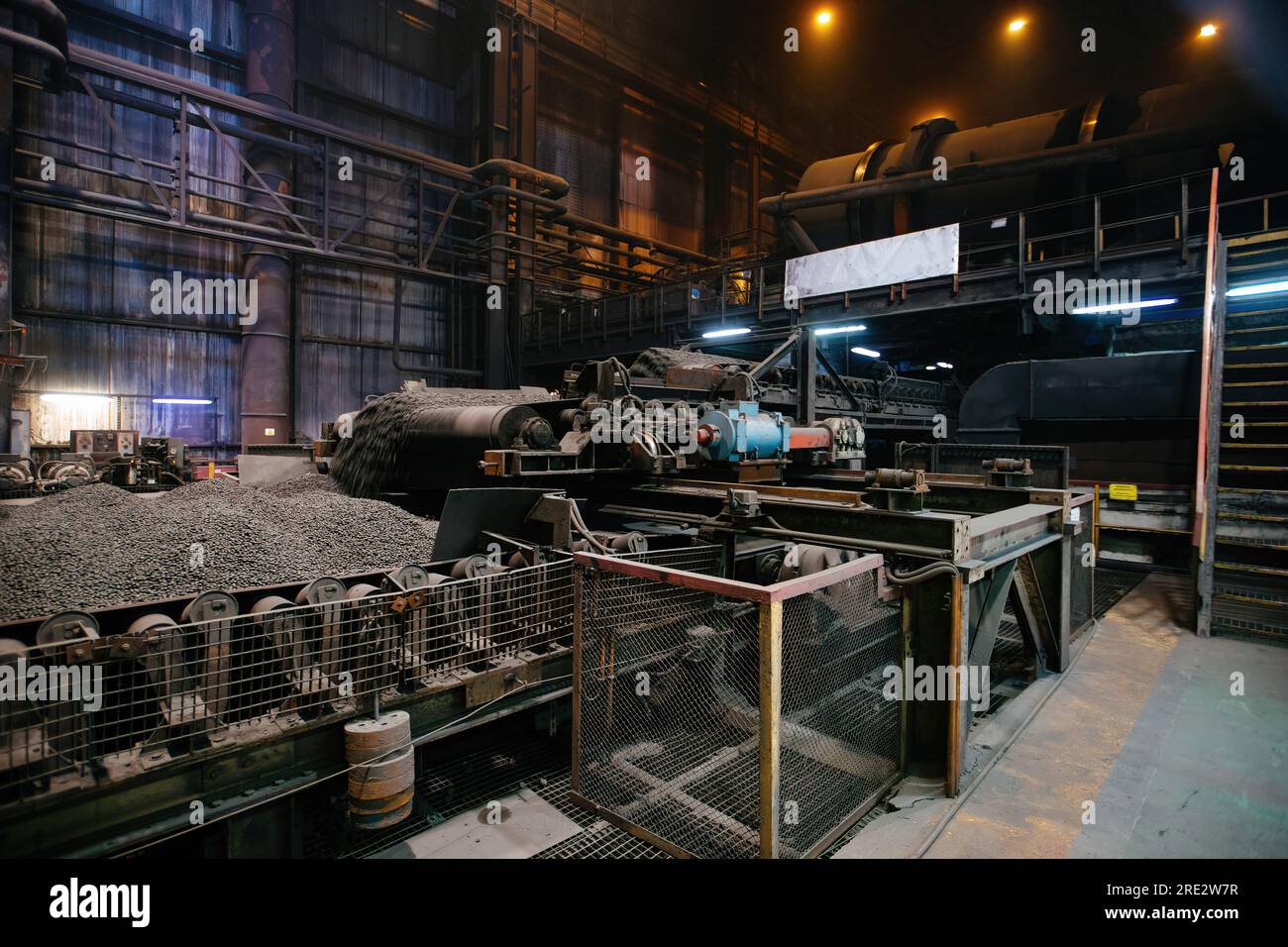 Industrial production line of Iron ore pellets in metallurgical factory ...