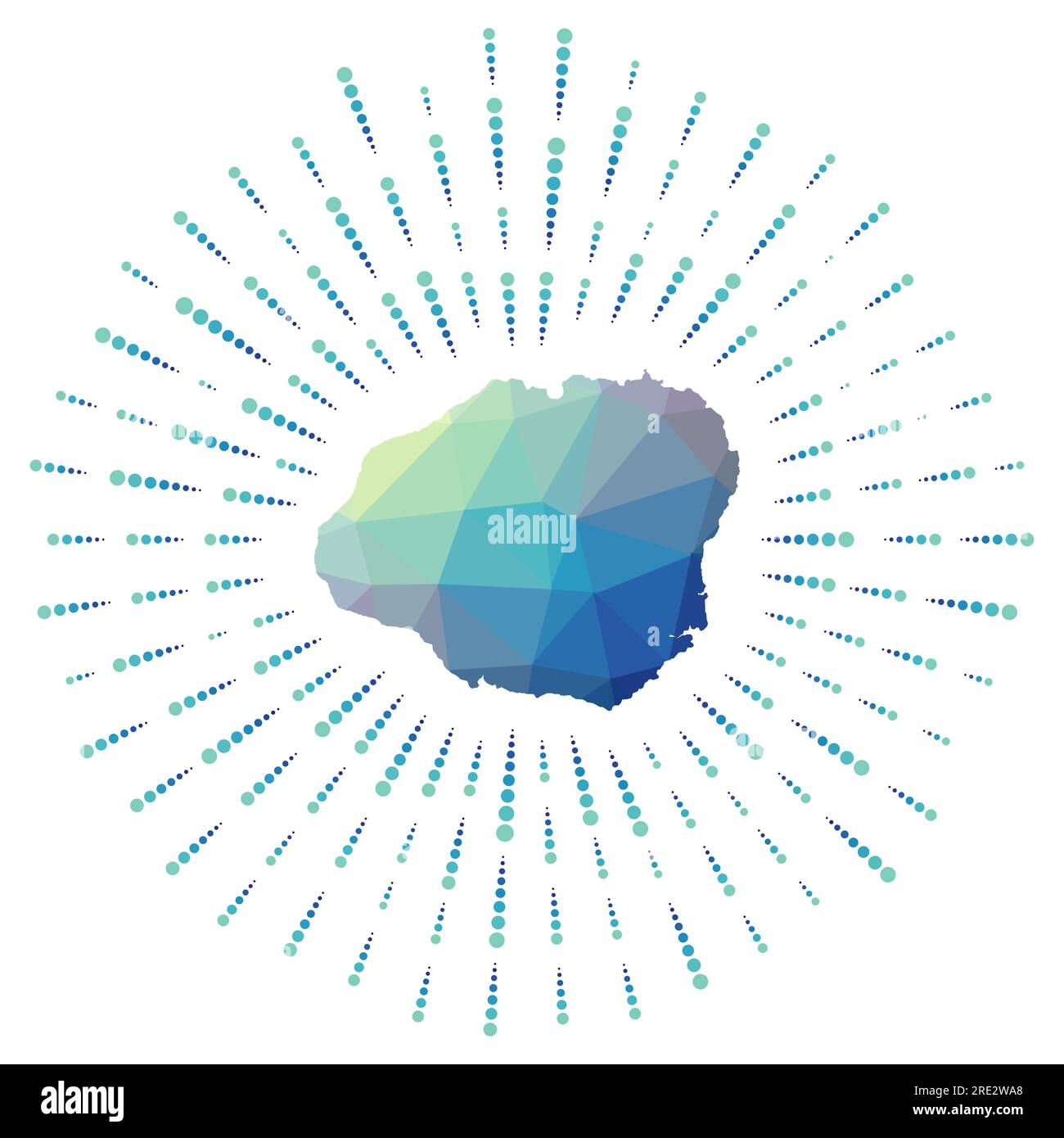 Shape of Kauai, polygonal sunburst. Map of the island with colorful ...