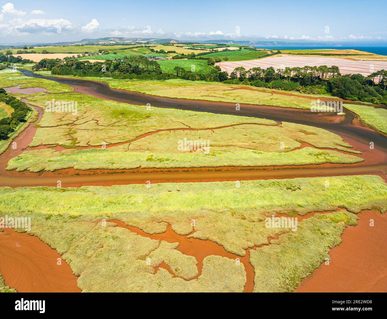 River Otter Estuary Nature Reserve from a drone, Budleigh Salterton ...