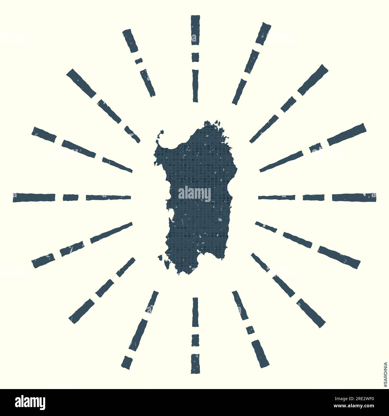 Sardinia Logo. Grunge sunburst poster with map of the island. Shape of ...