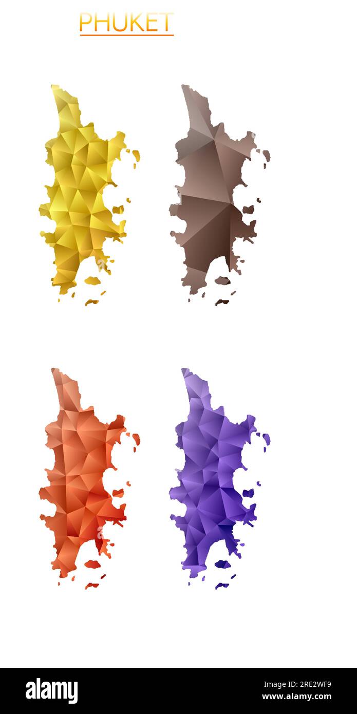Set of vector polygonal maps of Phuket. Bright gradient map of island ...