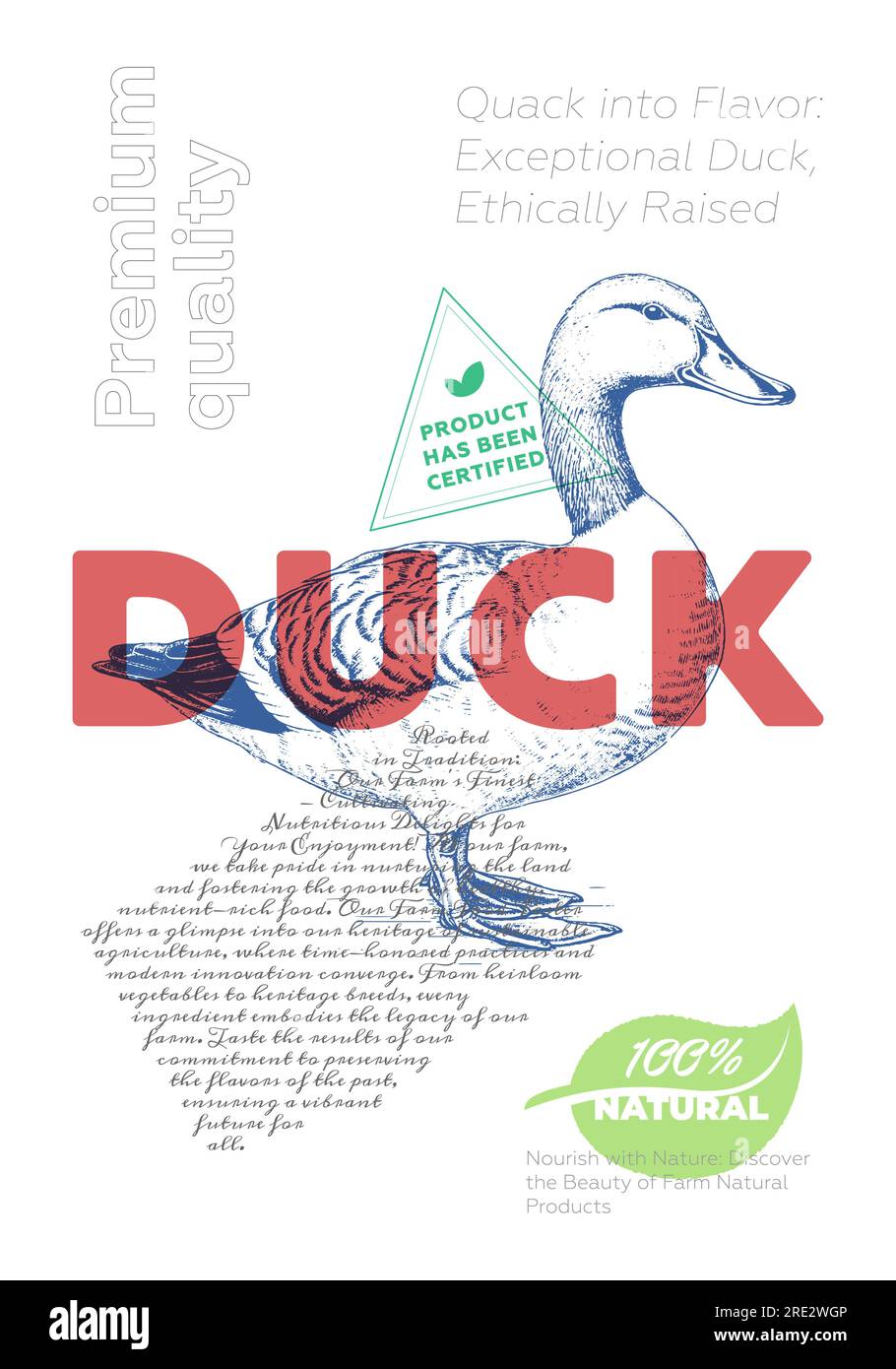 Poultry shop advertising poster with vintage duck sketch. Butchery ...