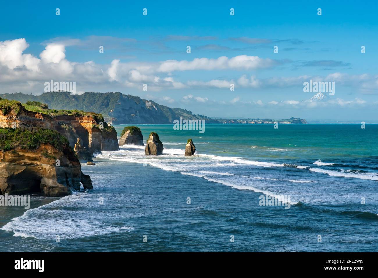 The rock formations known as The three sisters at Tongaporutu beach at ...