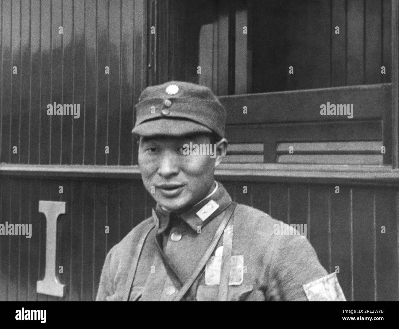 Beijing, China: c. 1937 A Chinese soldier at a railroad station in ...