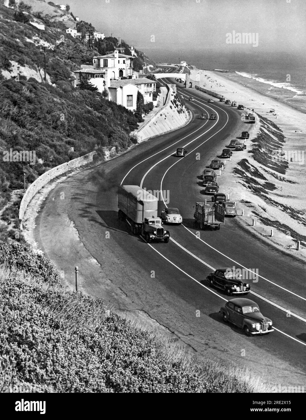 Santa Monica, California: c. 1947. Highway 101, the Roosevelt HIghway ...