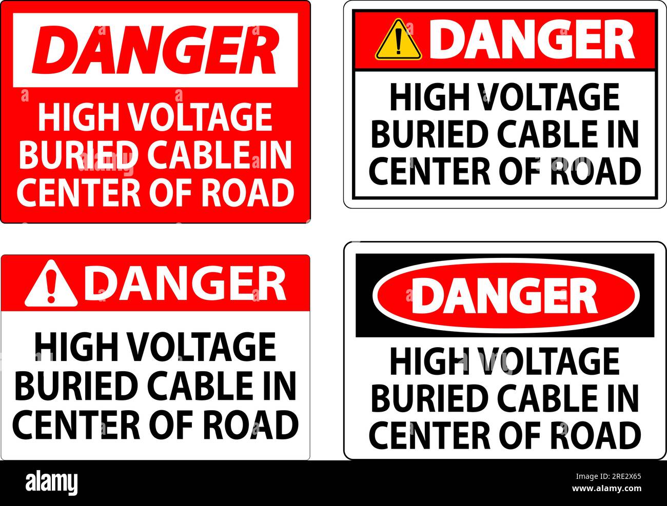 Danger Sign High Voltage Buried Cable In Center Of Road Stock Vector ...