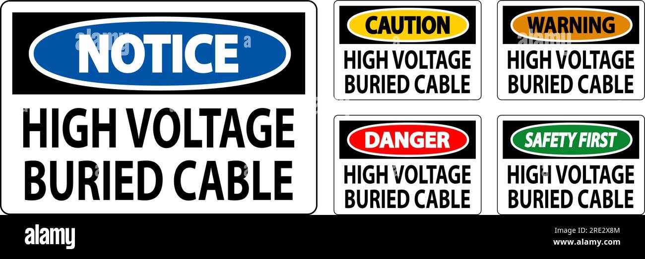 Danger Sign High Voltage Buried Cable On White Background Stock Vector ...