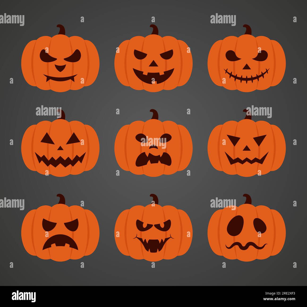 Set Of Halloween Pumpkins With Different Faces. Celebration Design ...