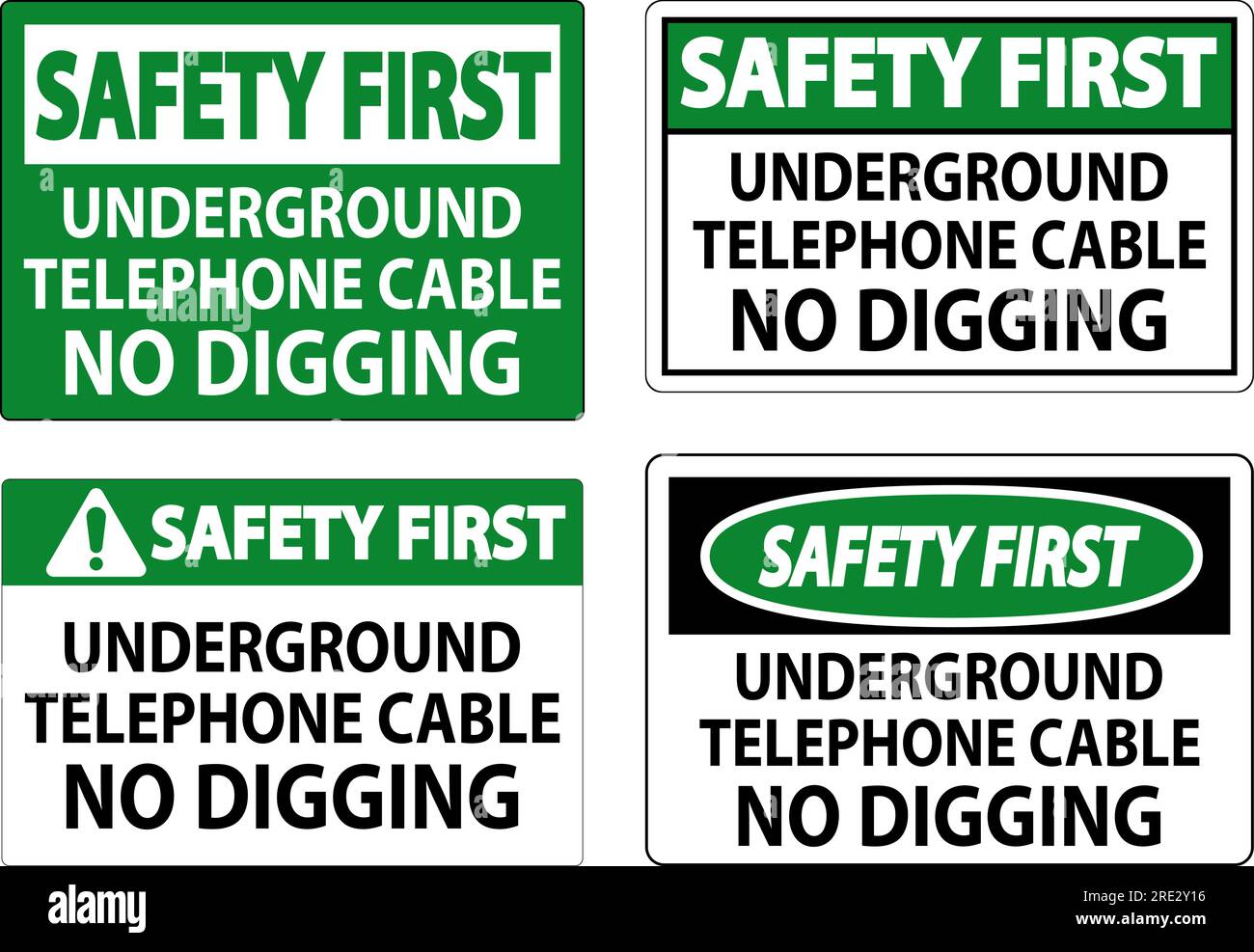 Safety First Sign, Underground Telephone Cable No Digging Stock Vector ...
