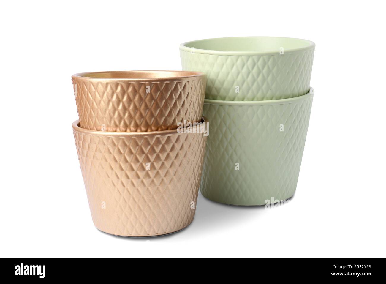Different empty ceramic flower pots on white background Stock Photo - Alamy