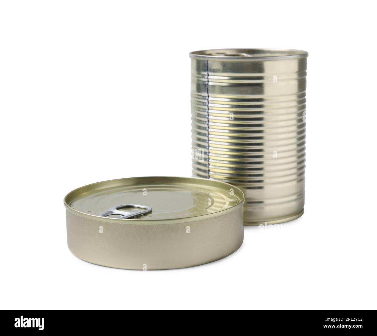 Closed tin cans isolated on white. Food preservation Stock Photo - Alamy