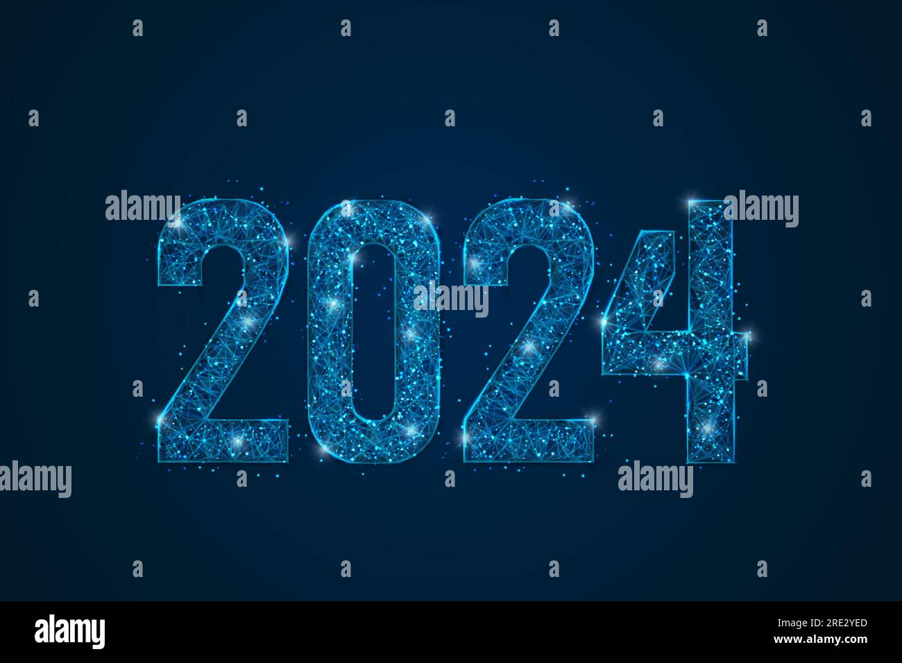Abstract isolated blue image of new year number 2024. Polygonal low ...