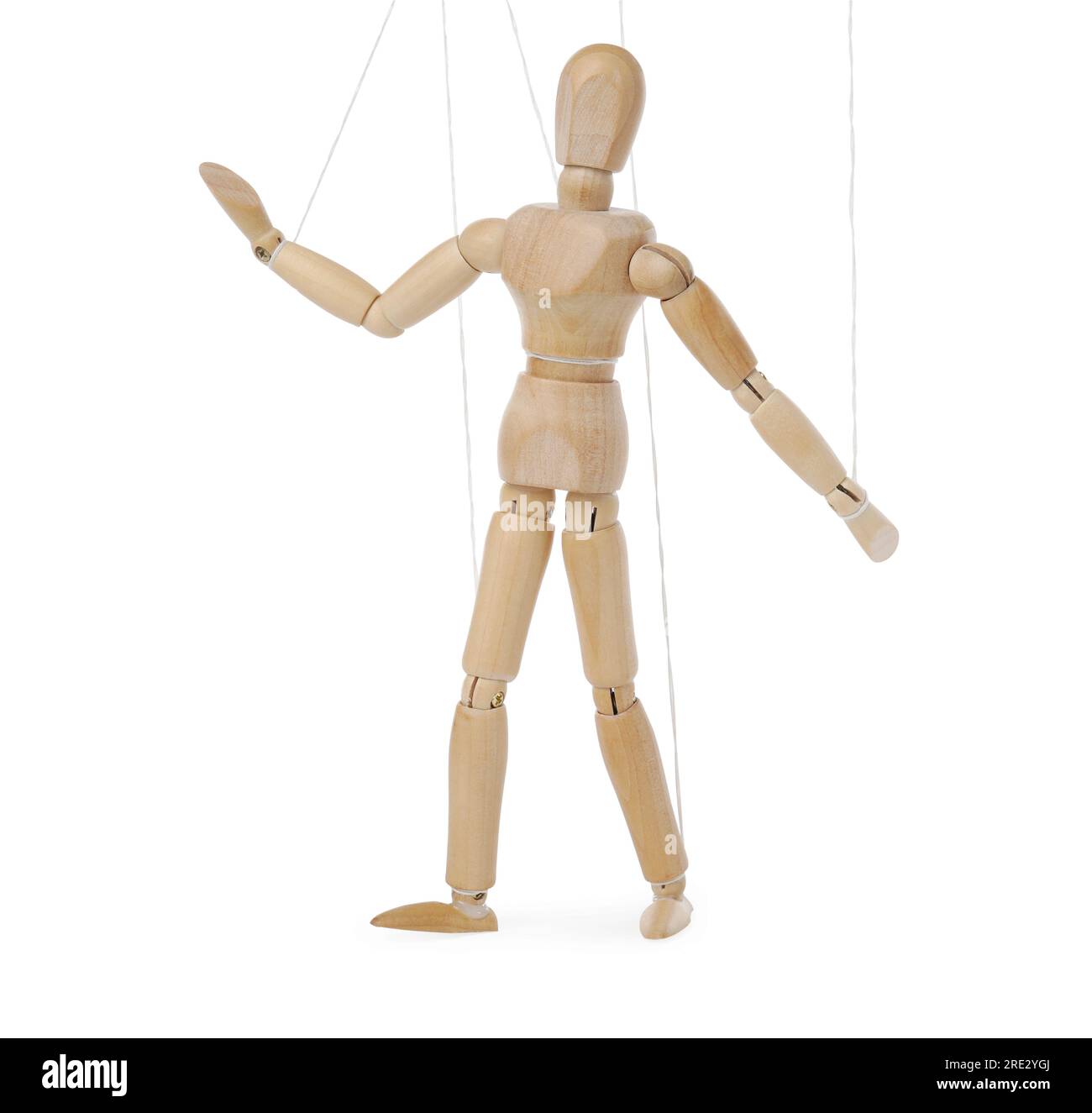 One wooden puppet with strings on white background Stock Photo - Alamy