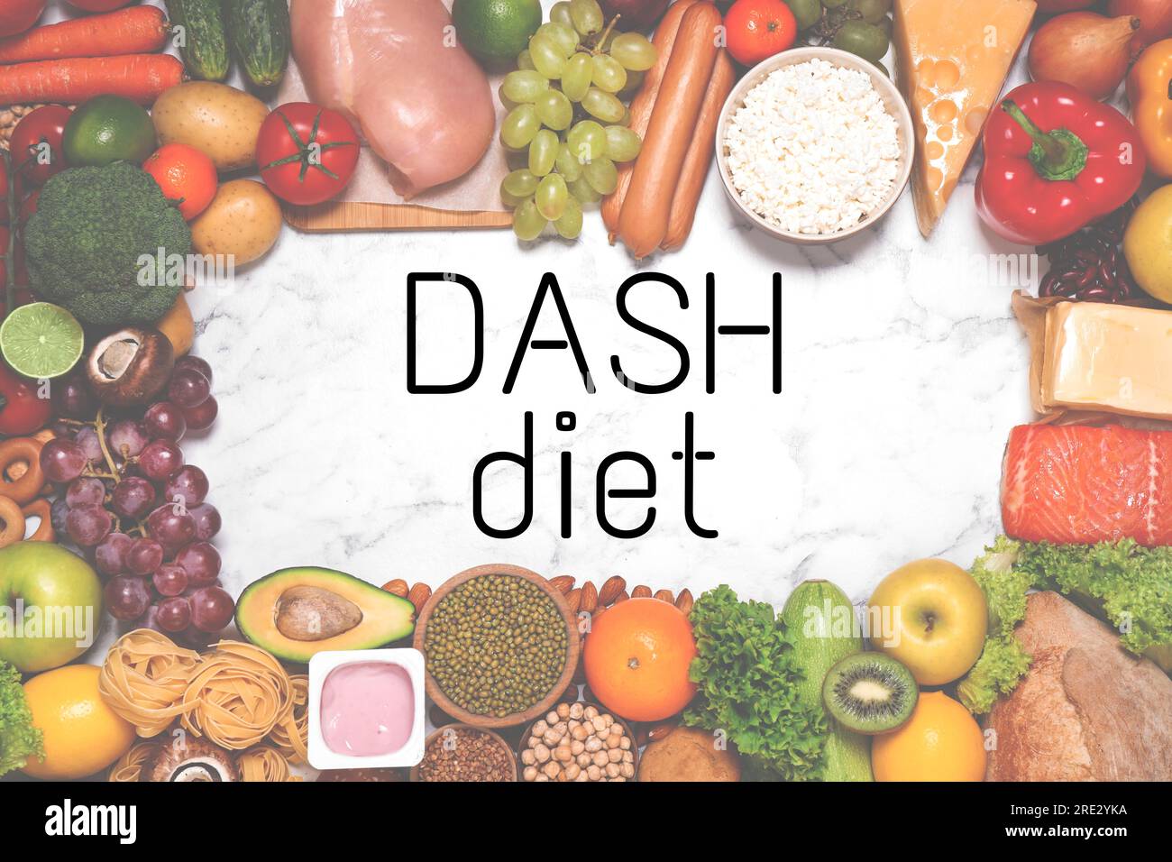 Dietary approaches to stop hypertension. Many different healthy food ...