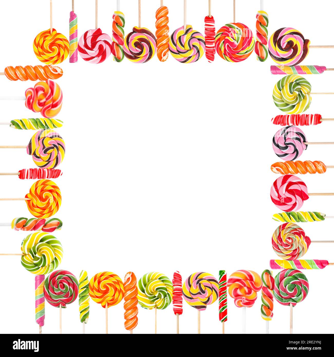 Frame of different sweet candies on white background Stock Photo - Alamy