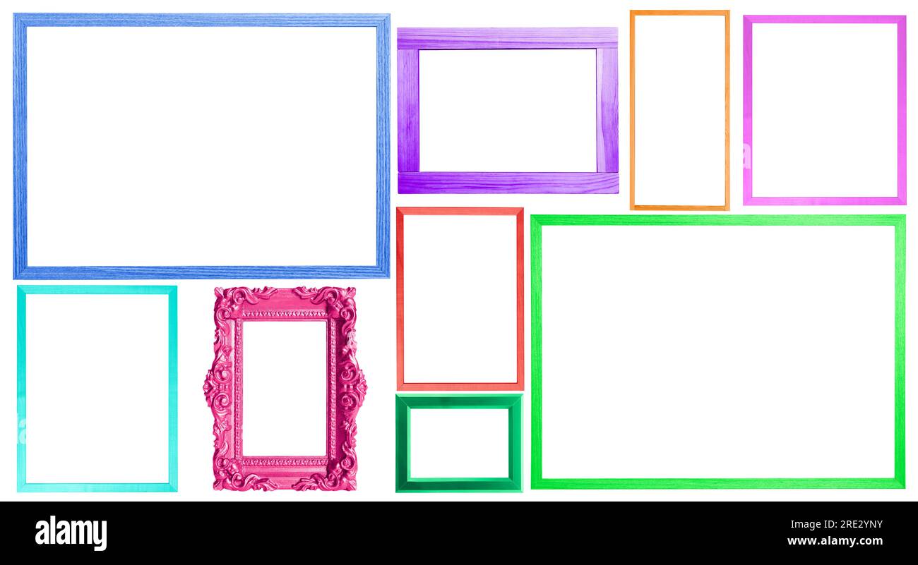 Collage with bright frames on white background Stock Photo - Alamy