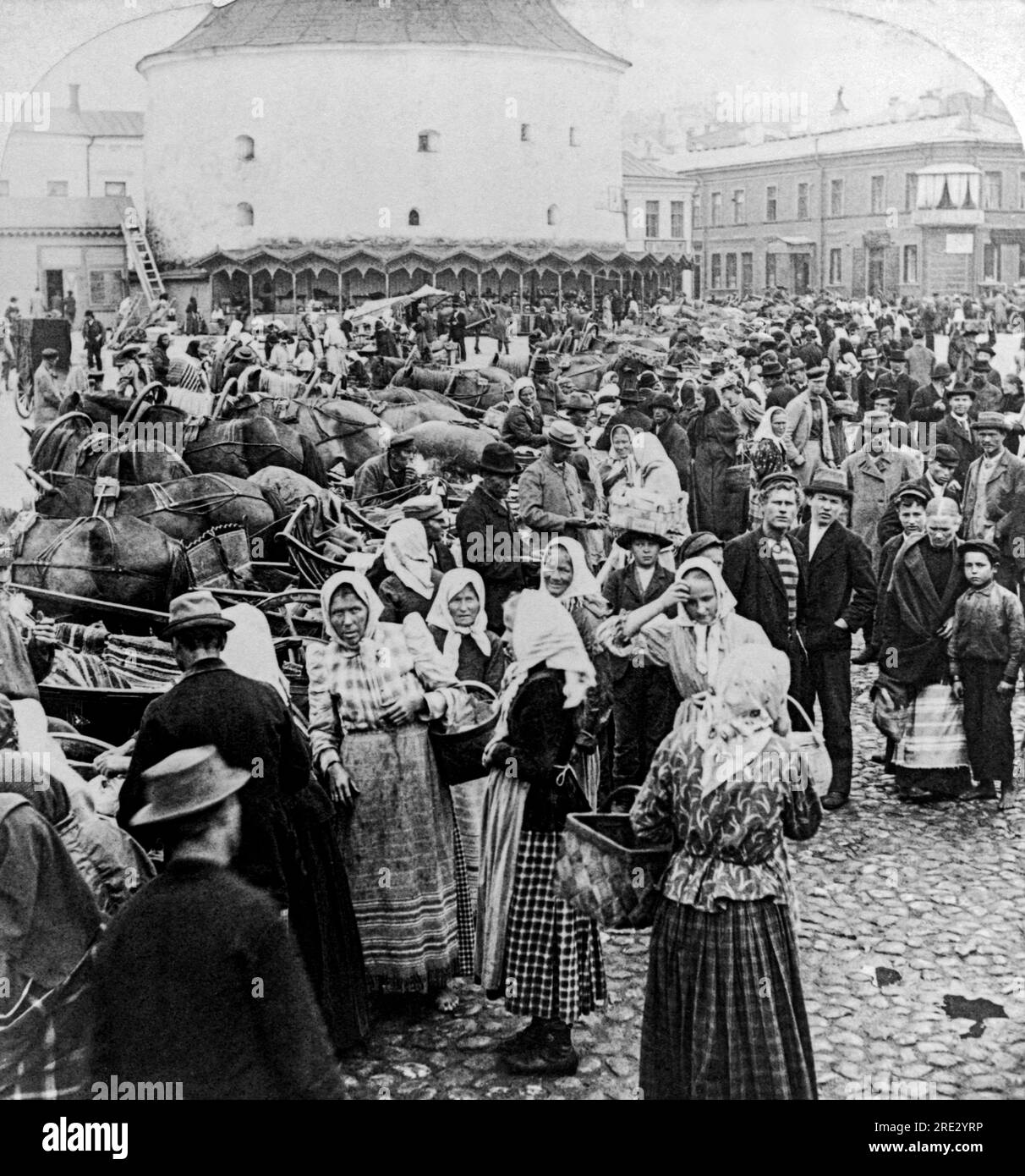 Viborg, Finland: 1897 A view of the crowded market place Stock Photo ...