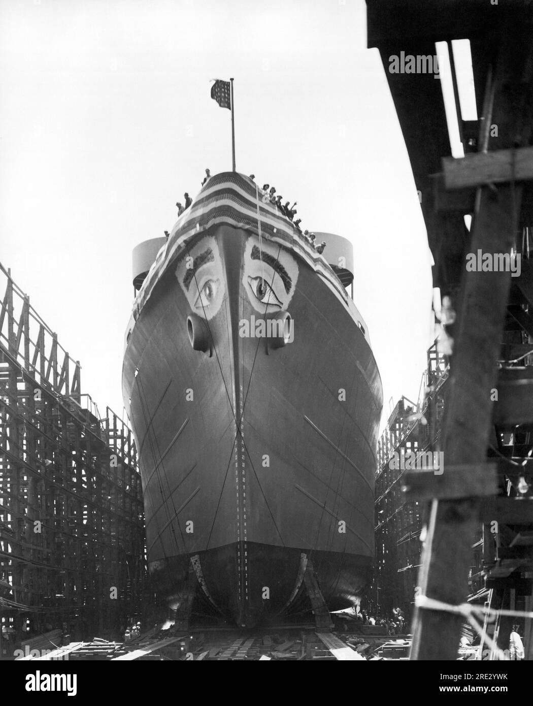 Oakland, California: August 4, 1944 The hull of the C-2 type cargo ship ...