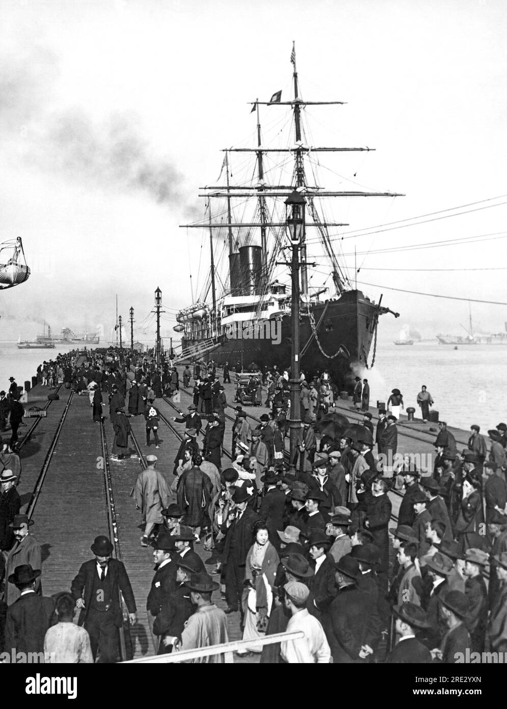 Yokohama, Japan: c. 1910 People on the docks where the Pacific Mail ...