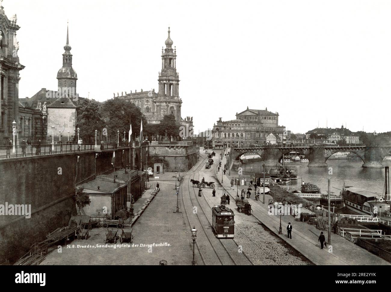Dresden, Germany: c. 1885 Landungsplatz der Dampfschiffe. The steamship ...