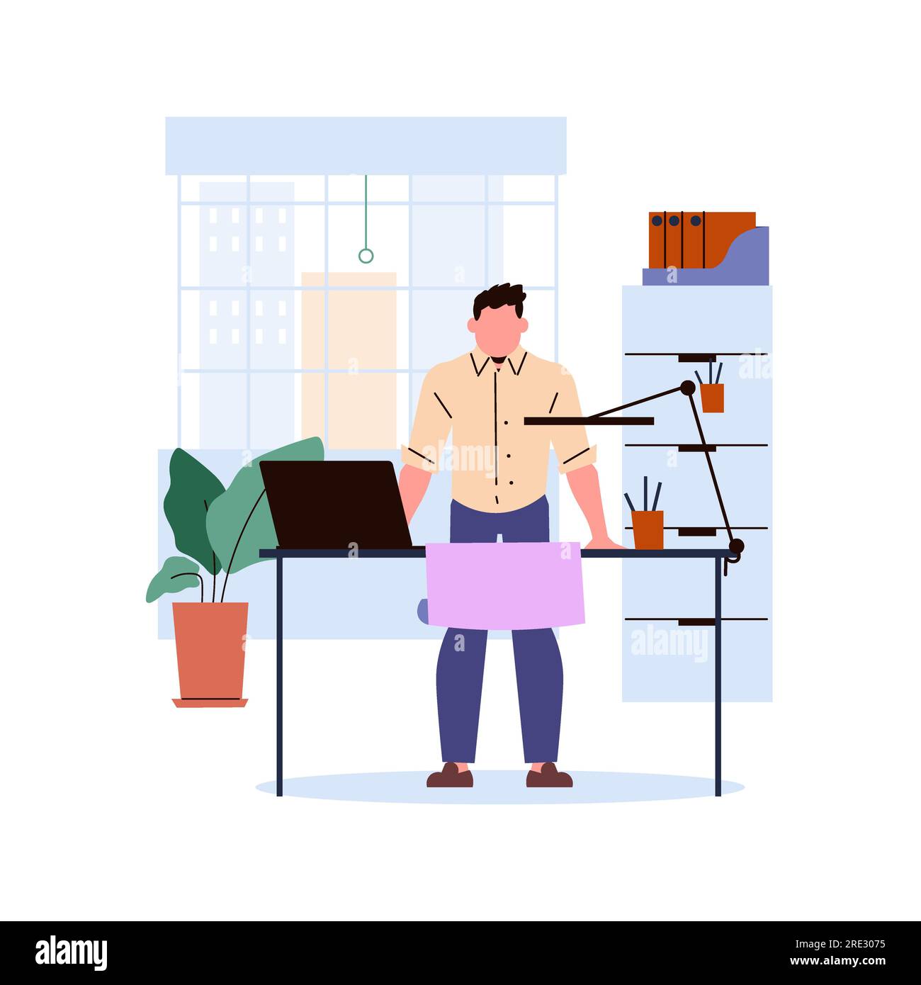 Man working in the office. Vector illustration in a flat style Stock ...