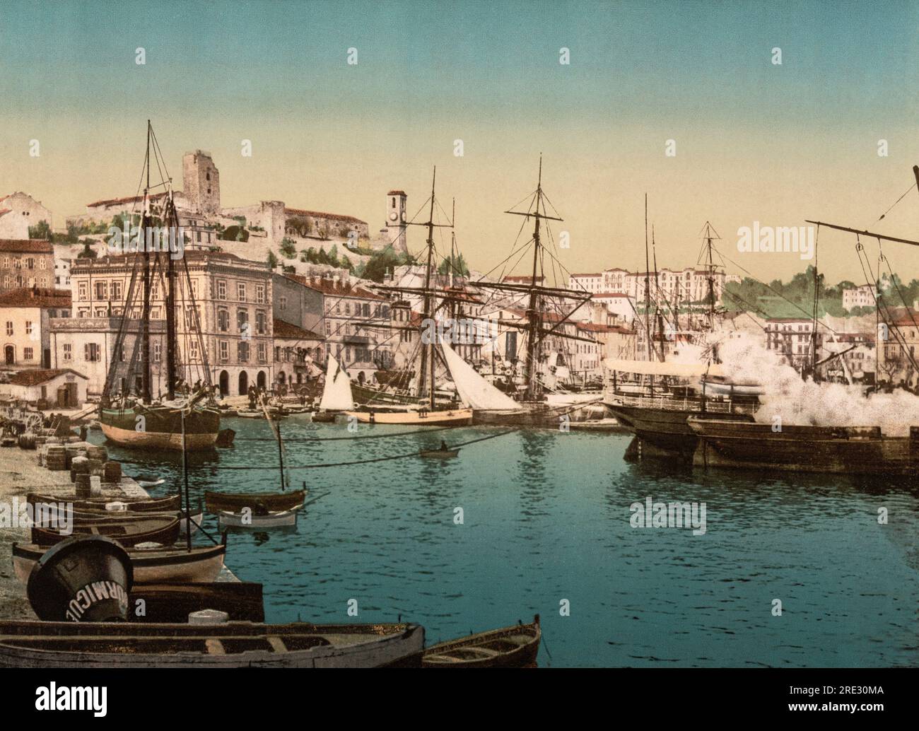 Cannes, France: c. 1890 A photochrome showing the harbor at Cannes on ...