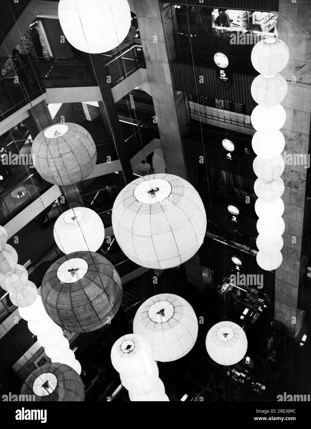 Tokyo, Japan: March, 1960 Paper lanterns on display in the six story ...