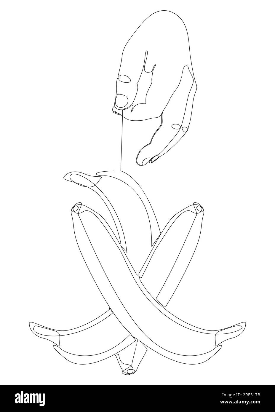 One continuous line of hand with Banana. Thin Line Illustration vector ...